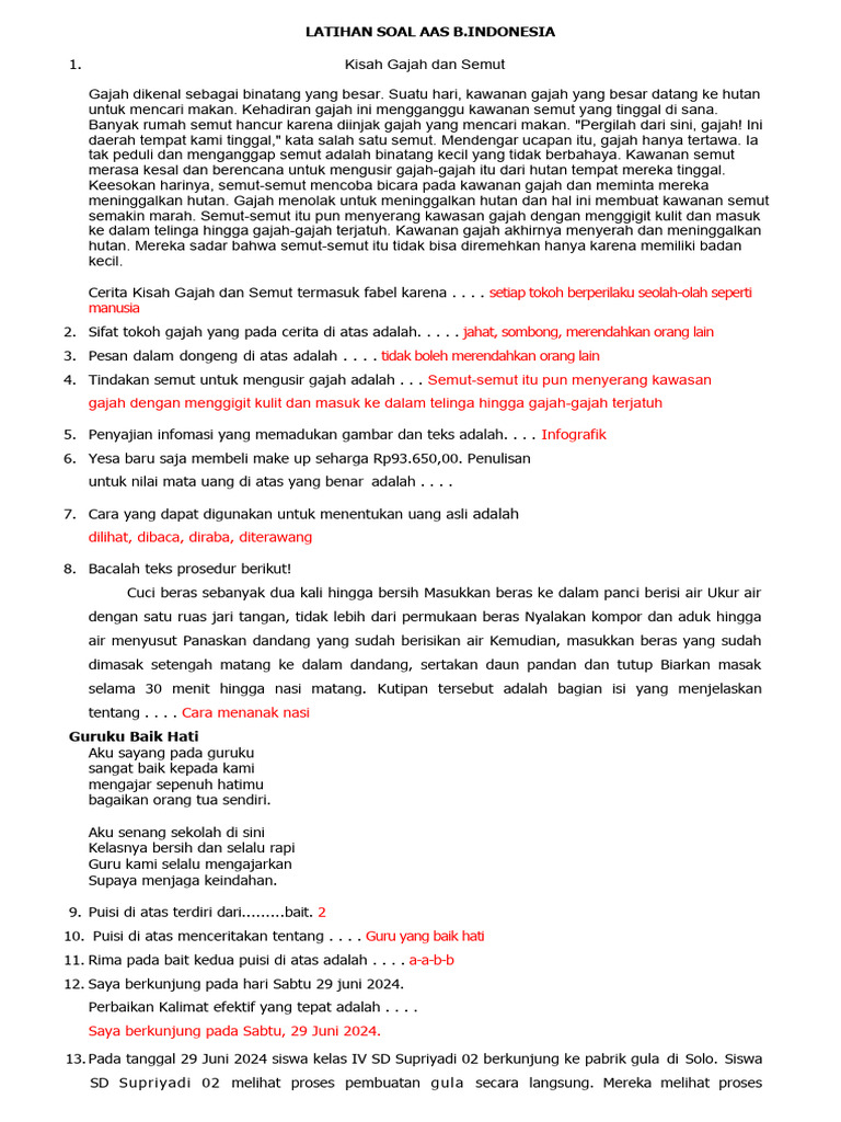 Lat Soal Aas B.indo Kls 4 | PDF