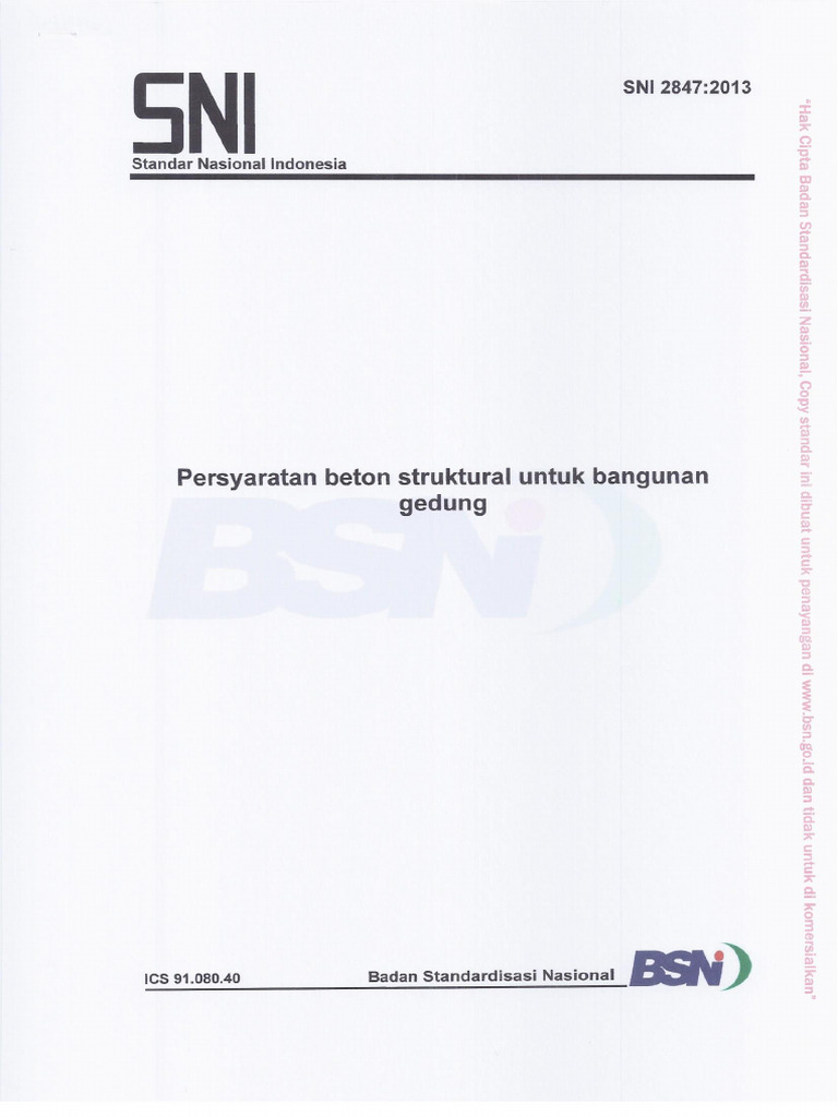 SNI Persyaratan Beton Struktural Untuk Bangunan Gedung 2847-2013 | PDF