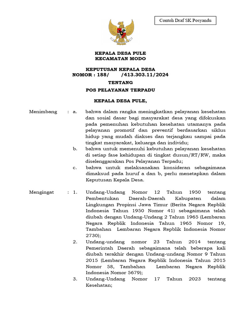 Contoh Surat Keputusan Kepala Desa Ttg POSYANDU[1] | PDF