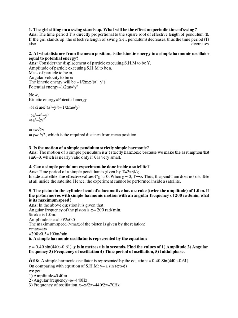 Simple Harmonic Motion Q&A Guide | PDF | Oscillation | Pendulum
