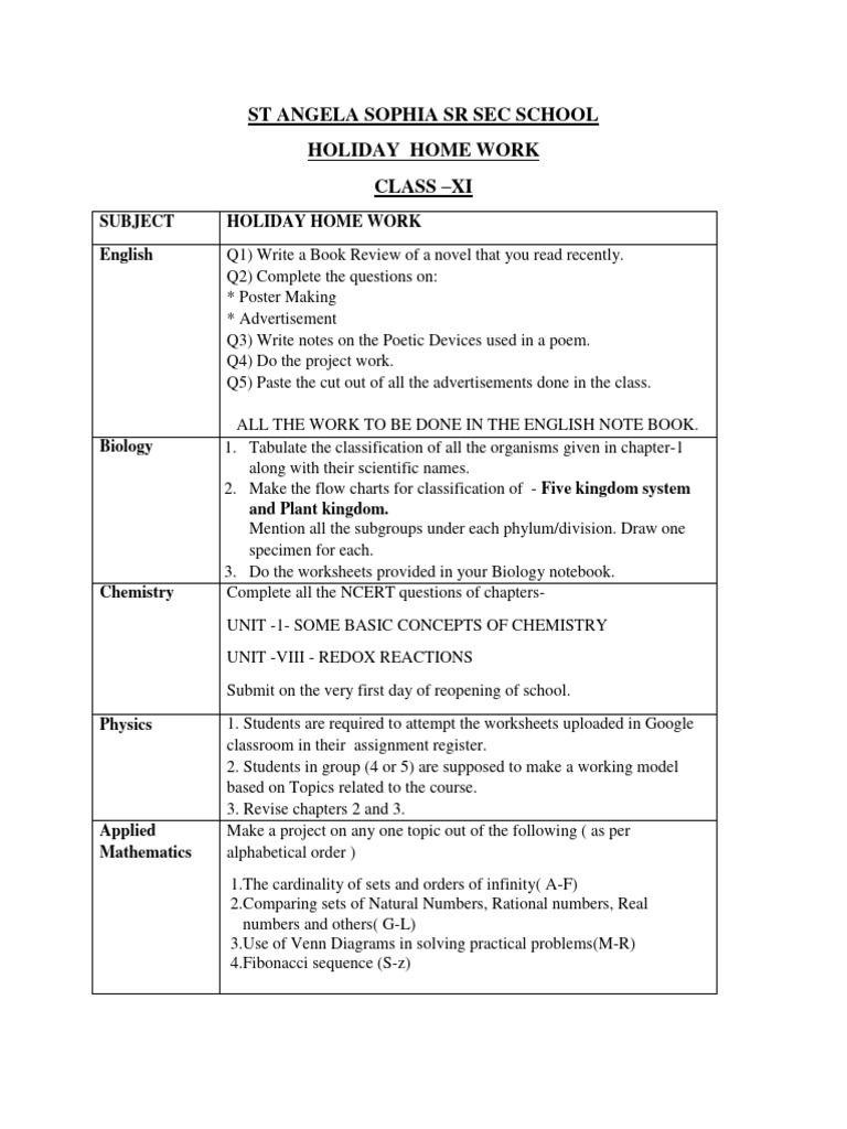 Class XI & XII Science Holiday Homework | PDF | Computers