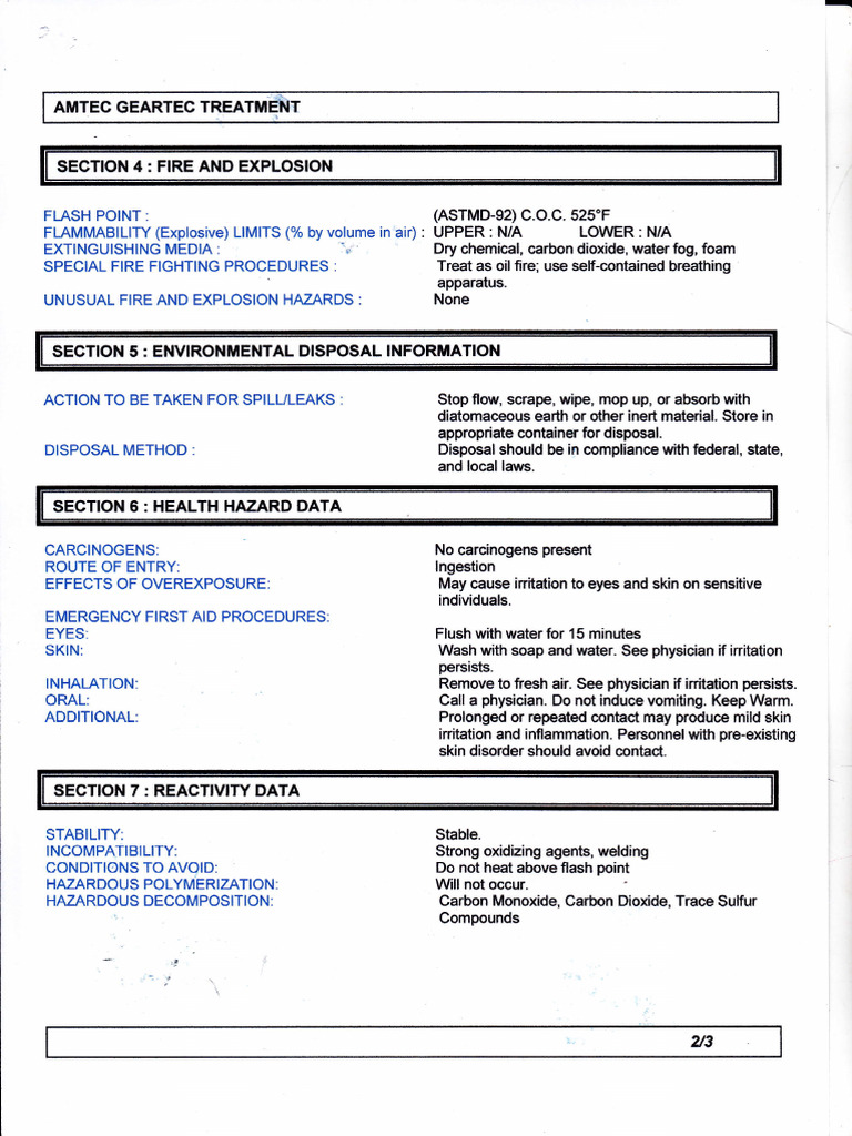 Msds Amtec Geartec Treatment | PDF | Carbon Dioxide | Chemical Substances