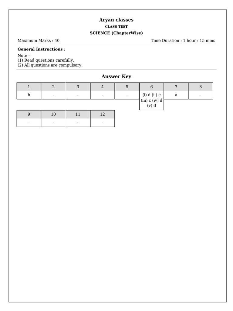 Science Class Test Solutions and Key | PDF | Acid | Carbonate