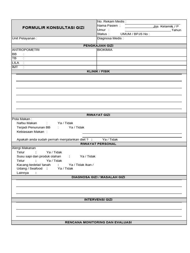Formulir Konsultasi Gizi | PDF