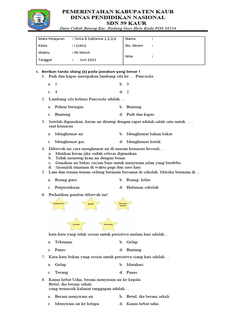 PAS KELAS 1 TEMA 8 final | PDF