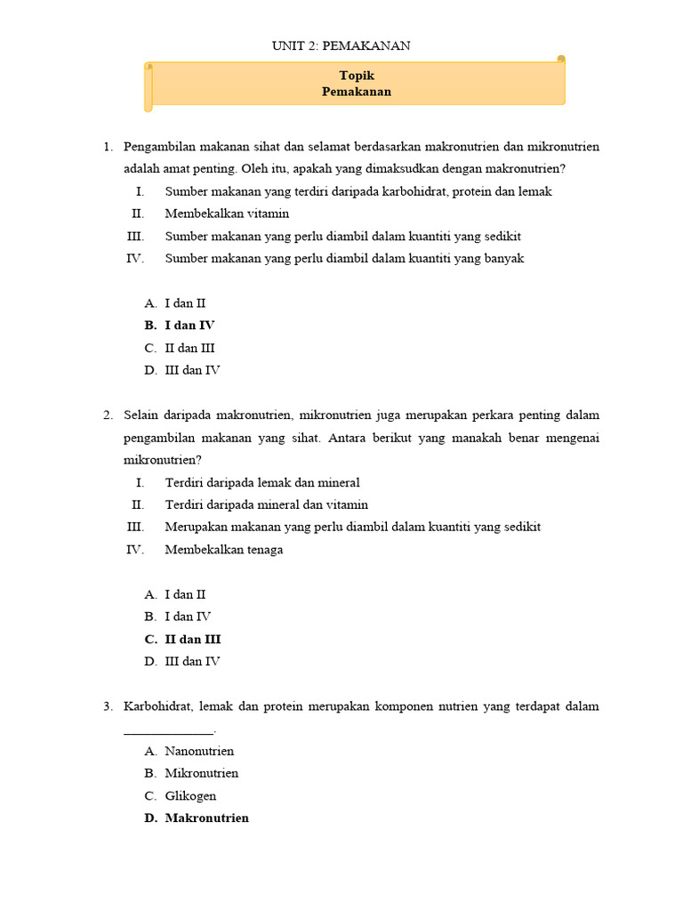 TING.1 PK UNIT 2 ( PEMAKANAN ) | PDF