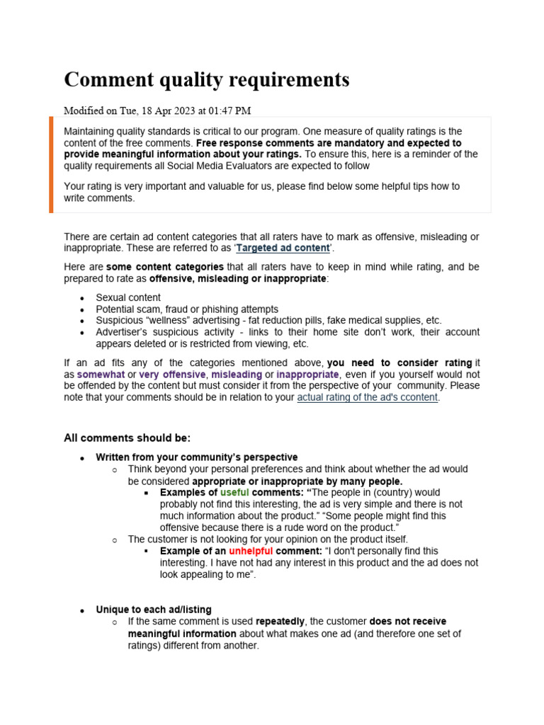 Comment Quality Requirements | PDF | Human Communication | Communication