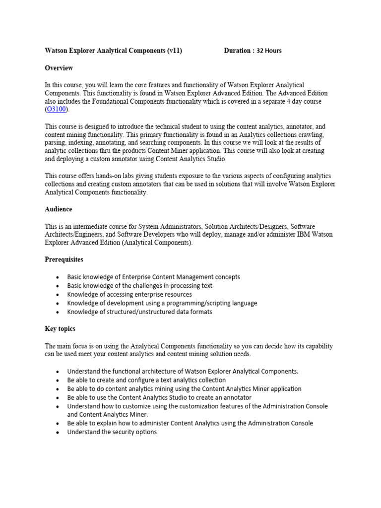 Watson Explorer Analytics Course | PDF | Analytics | Systems Engineering