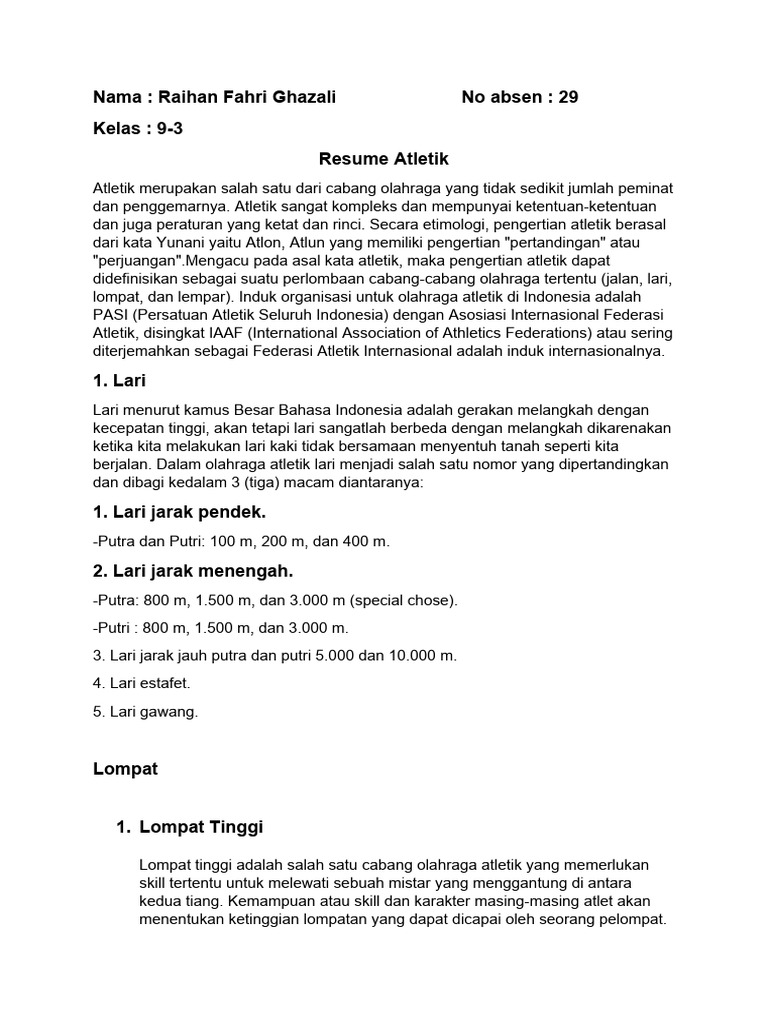 Soal Resume Atletik Raihan Fahri Ghazali 18 Febuari 2021 | PDF