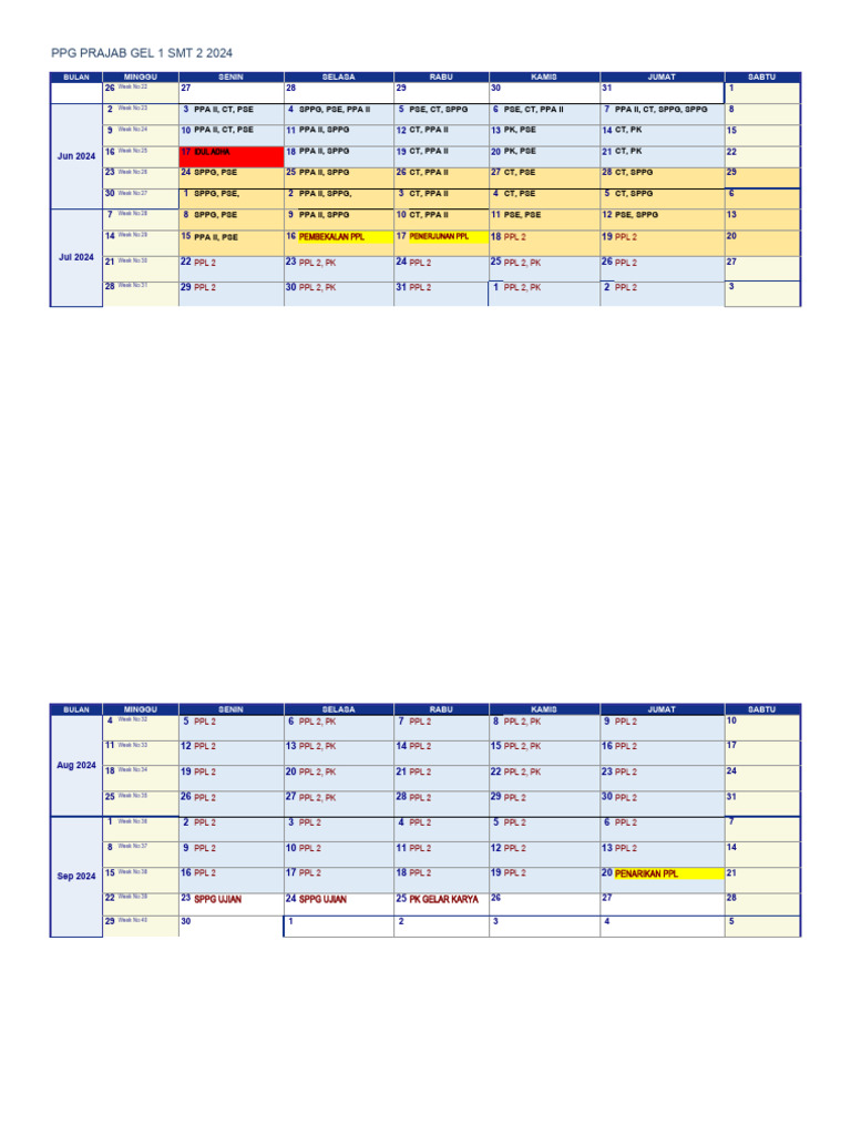 Jadwal PPG BK Gel 1 SMT 2 2024 Ok | PDF