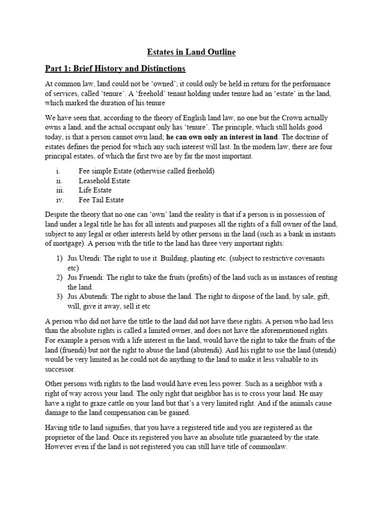 Estates in Land Outline | PDF | Fee Simple | Leasehold Estate