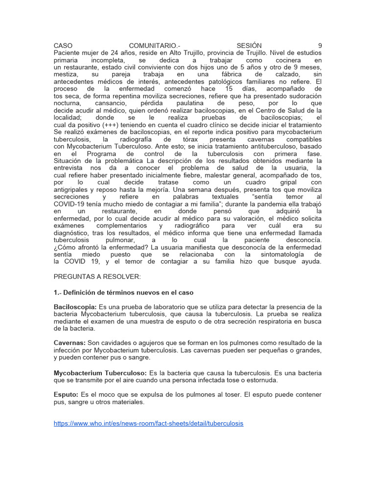 Tuberculosis Pulmonar: Caso y Análisis | PDF | Tuberculosis | Especialidades Medicas