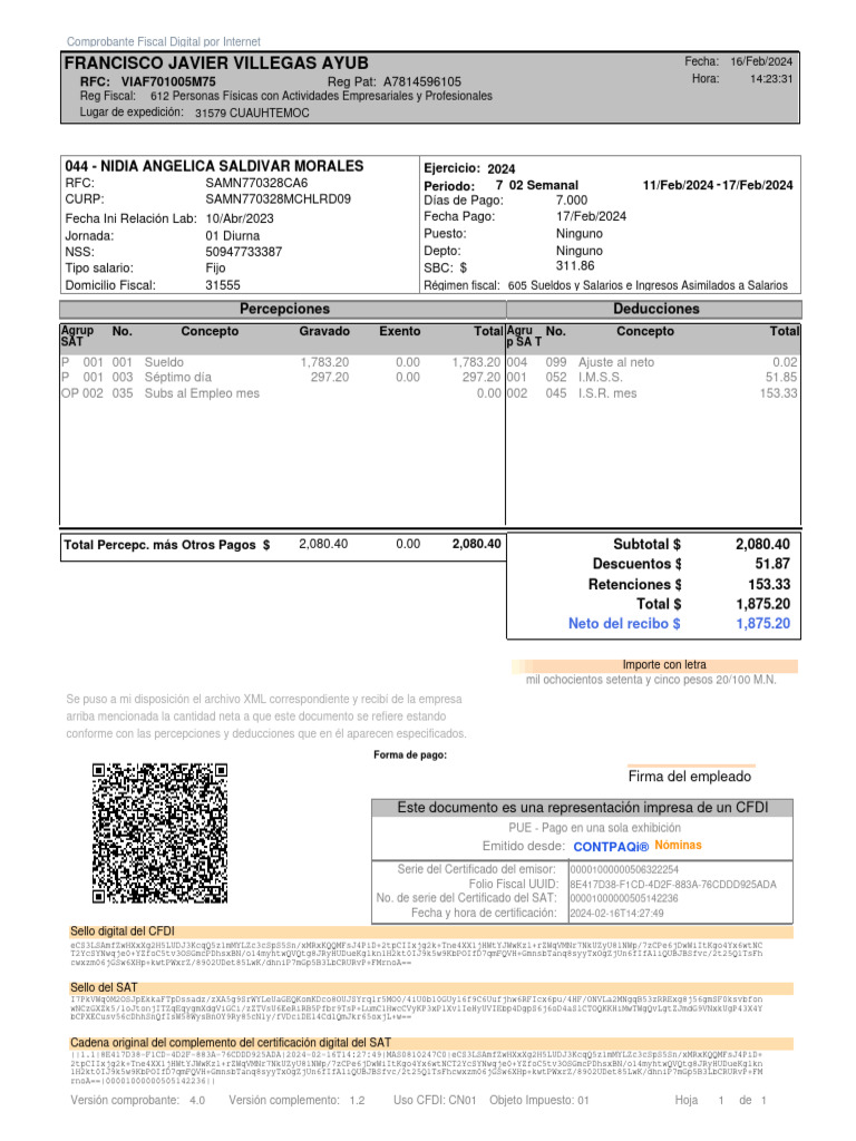 Plantilla Nomina CFDI 1 | PDF