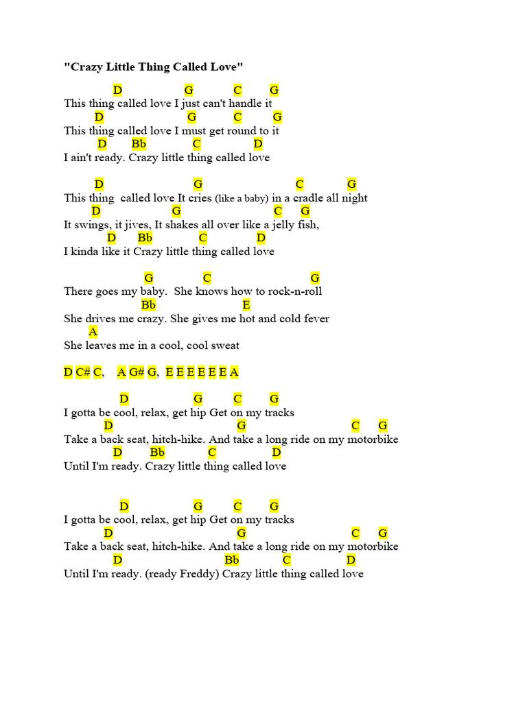 Crazy Little Thing Called Love Lyrics | PDF
