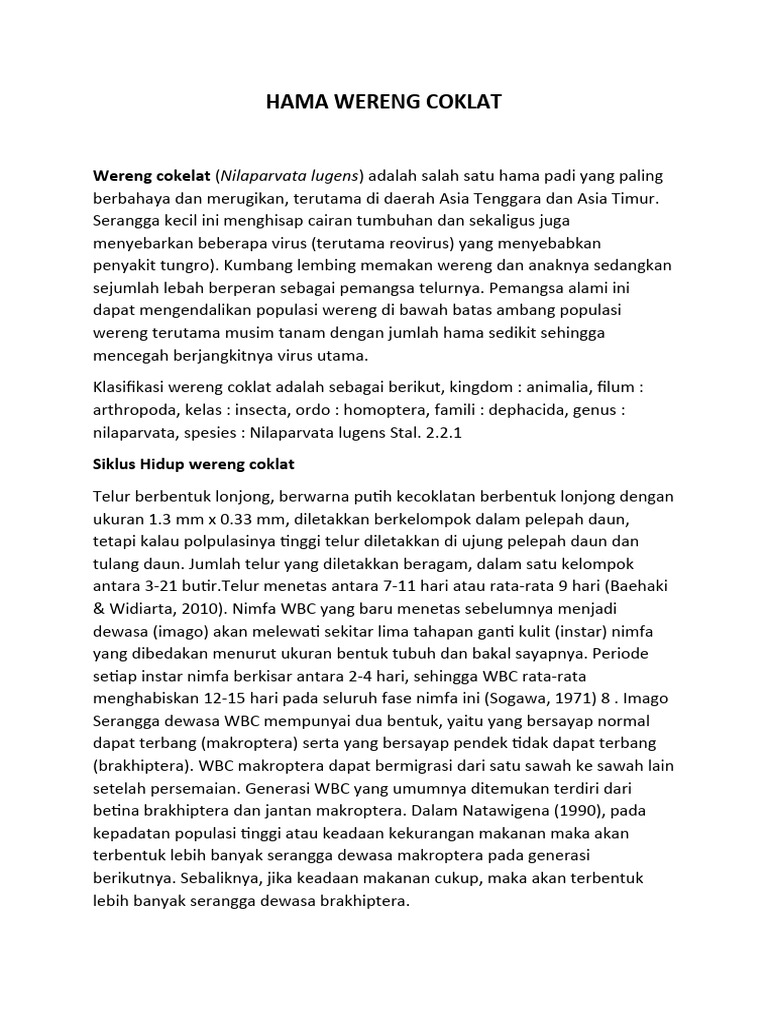 Pengendalian Hama Wereng Coklat | PDF
