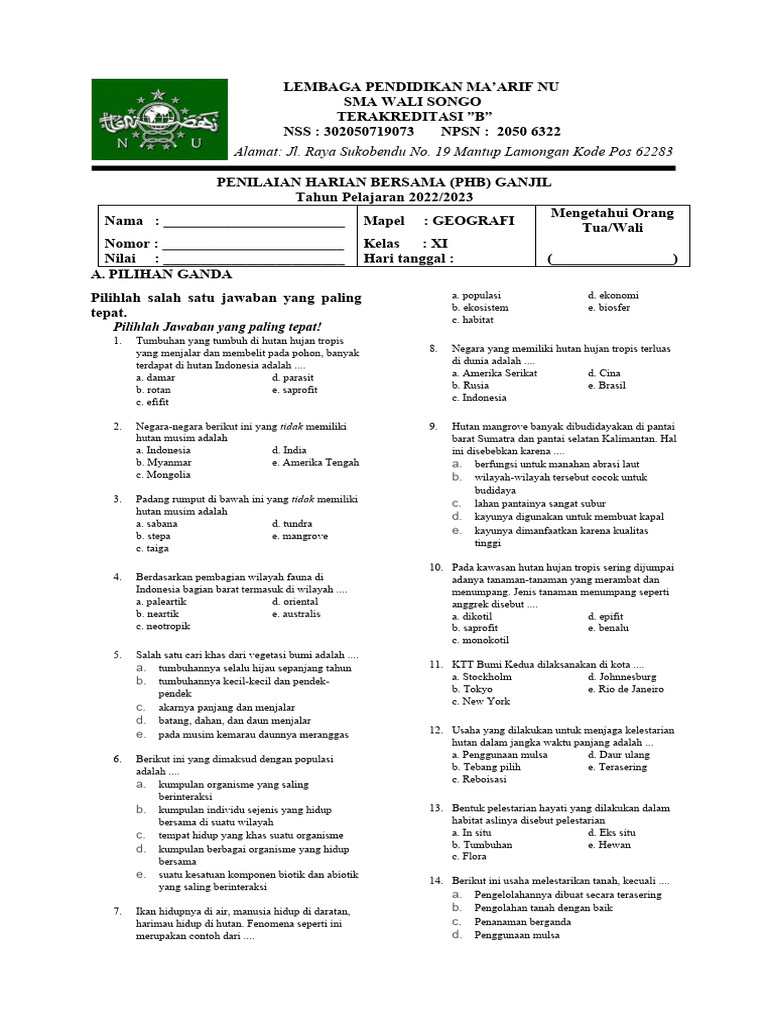 Soal PTS Ganjil Kelas Xi Geo | PDF
