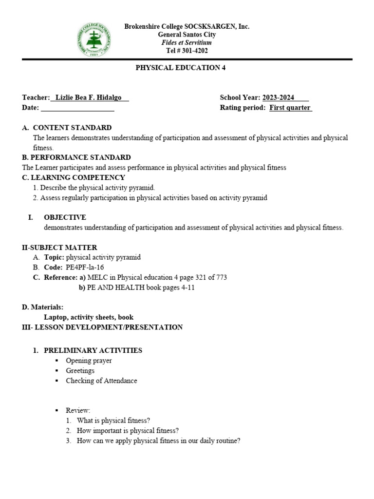 Physical Education 4: Activity Pyramid Guide | PDF | Learning ...
