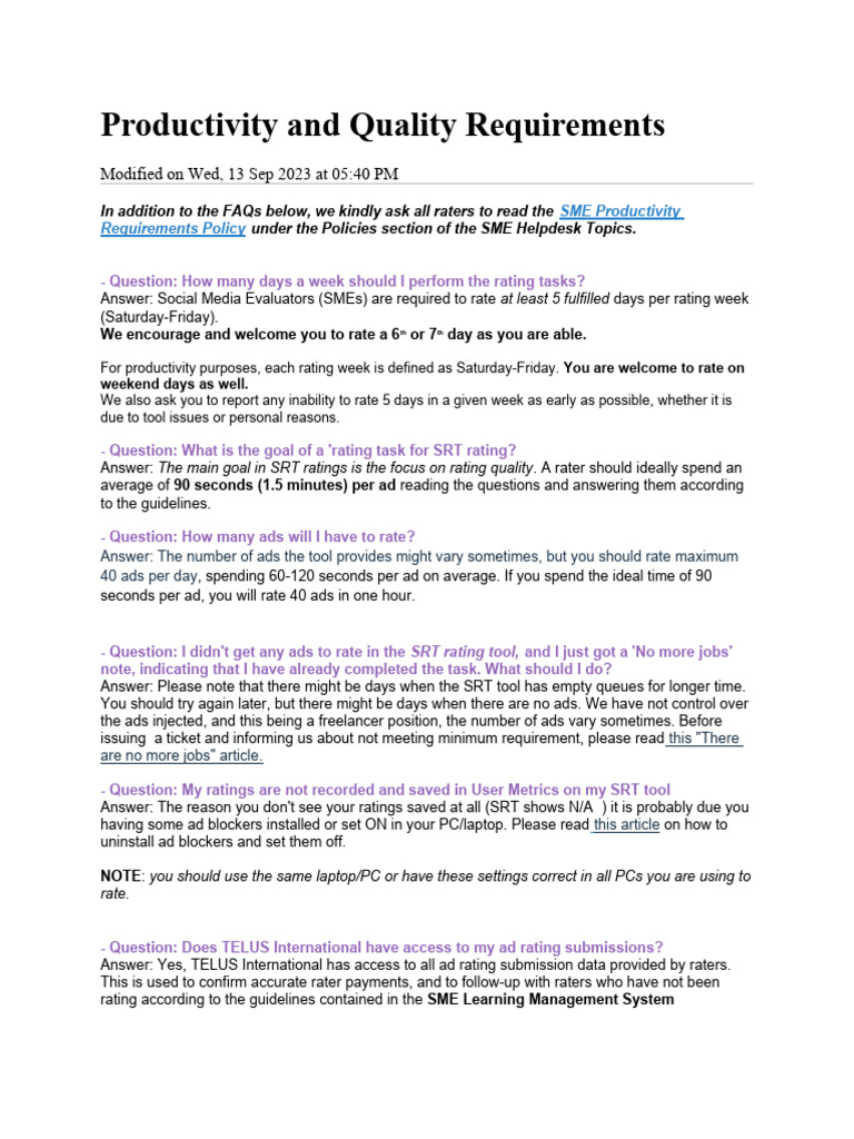 Productivity and Quality Requirements | PDF | Small And Medium Sized ...