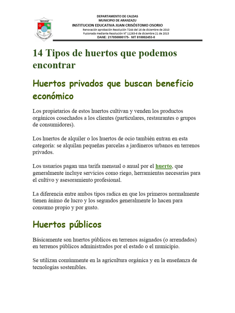 Tipos de Huertos: Guía Completa | PDF | Hidroponia | Horticultura
