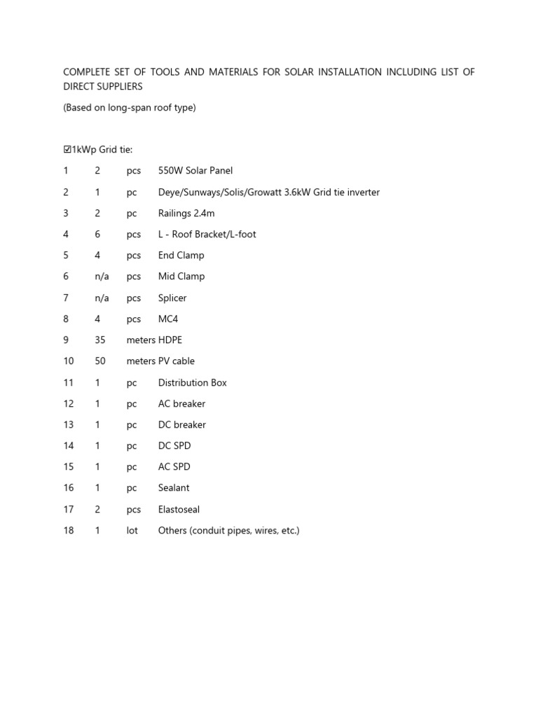 Solar Installation Tools & Supplier List | PDF | Photovoltaics ...