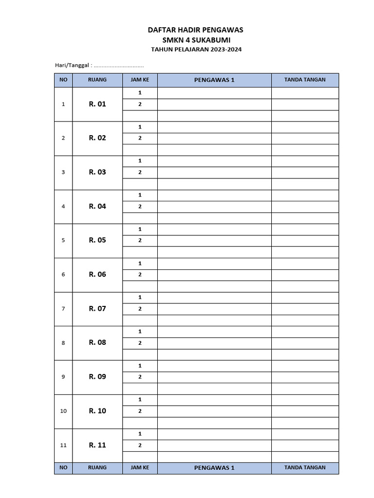 Daftar Hadir Pengawas | PDF