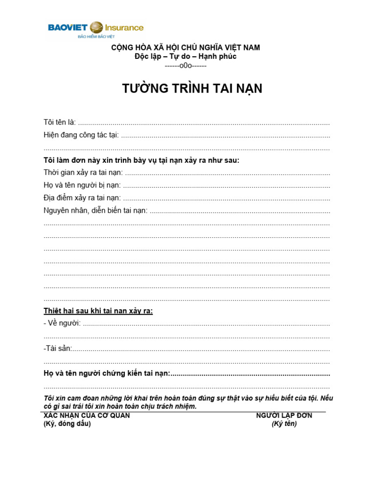 Mau Tuong Trinh Tai Nan | PDF