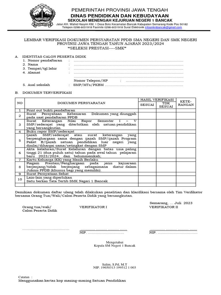 Verifikasi Dokumen PPDB SMK | PDF