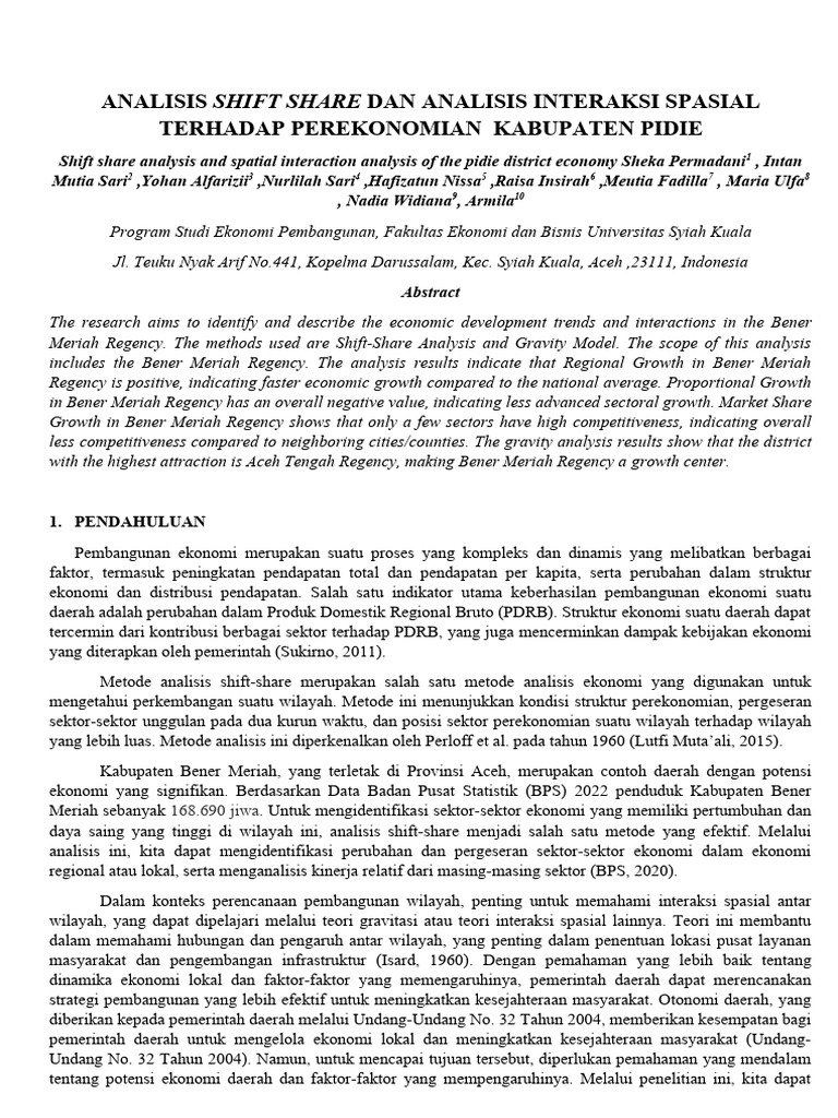 Word Analisis Shift Share Dan Gravitasi Bener Meriah Kelompok 2 | PDF