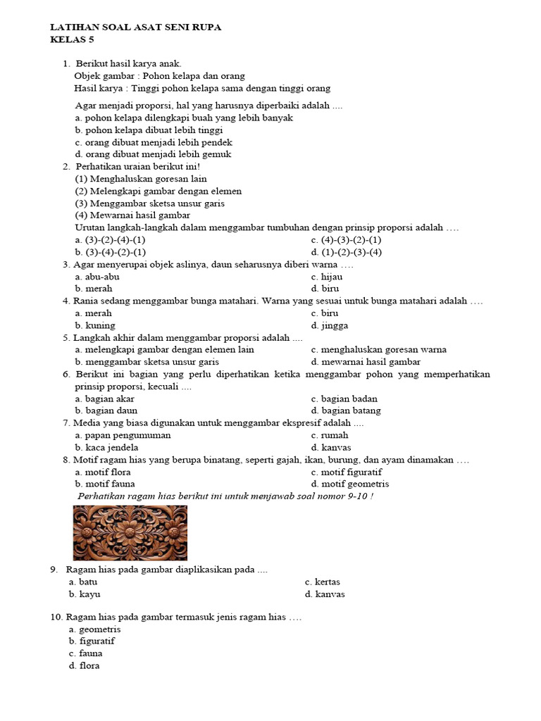 Latihan Soal Asat Seni Rupa | PDF | Metode & Bahan Ajar | Seni