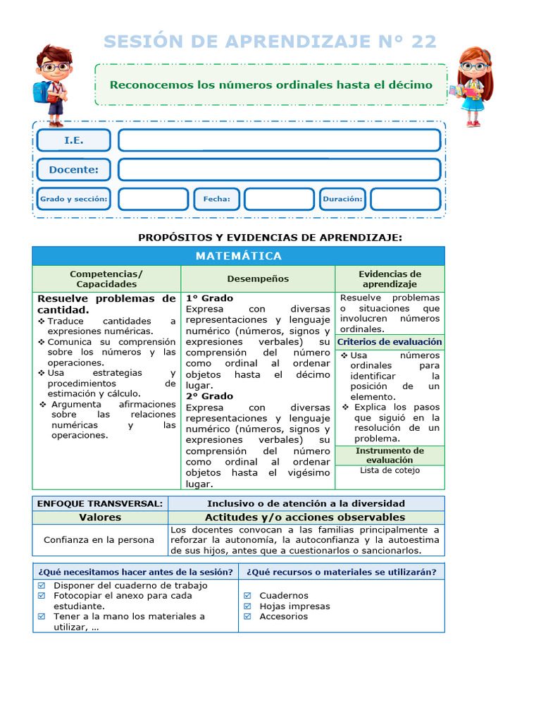 Numeros Ordinales | PDF | Evaluación | Aprendizaje