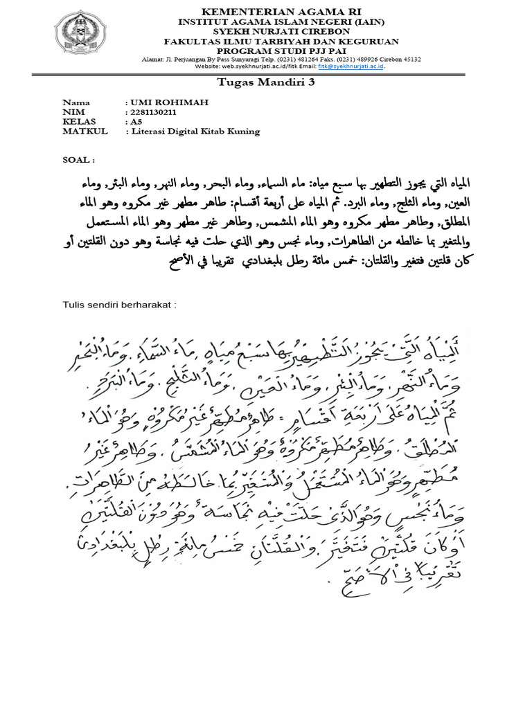 Tugas Mandiri 3 - Literasi Digital Kitab Kuning - Umi Rohimah - A5 | PDF