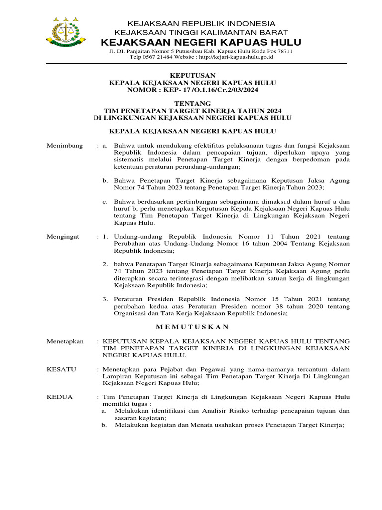 Penetapan Target Kinerja Kejaksaan Kapuas | PDF | Hukum