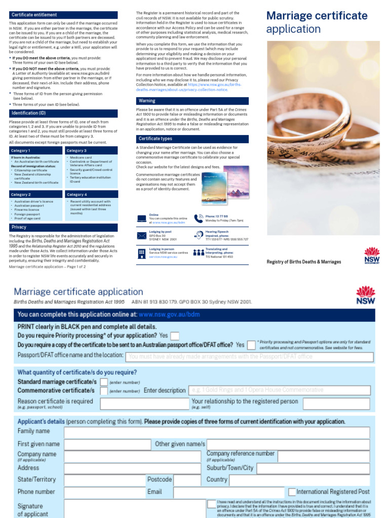 NSW Marriage Certificate Application Guide | PDF | Identity Document ...