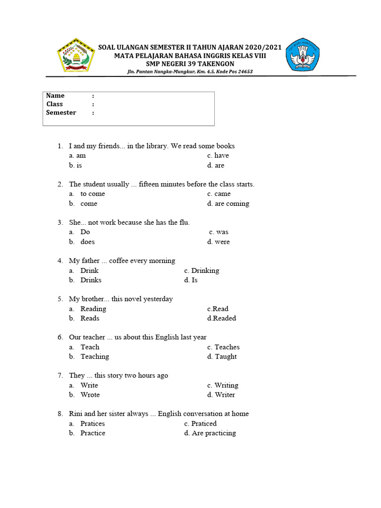 SOAL Ulangan Bahasa Inggris Kls VIII Sem 2 | PDF