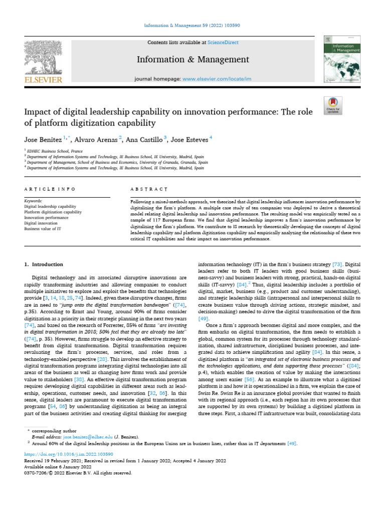 Journal of Impact of Digital Leadership Capability On Innovation ...