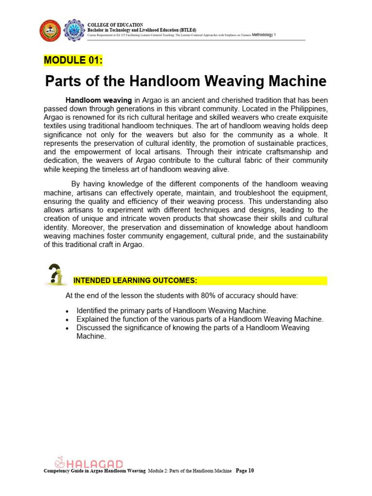 FINAL MODULE!!Parts of The Handloom Weaving Machine | PDF | Loom | Weaving