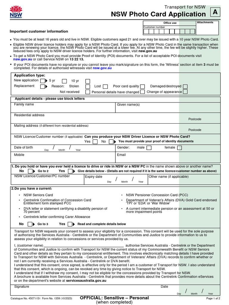 NSW Photo Card Application | PDF | Identity Document | Signature