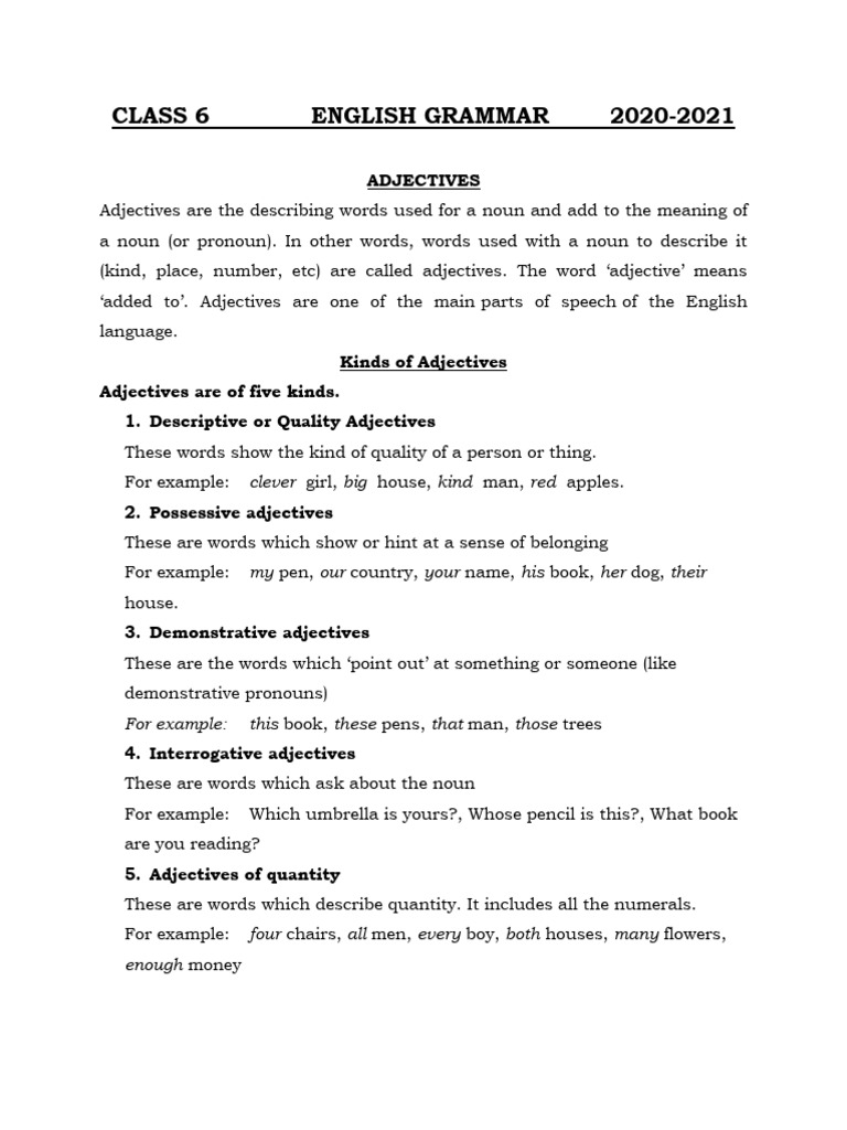 Adjectives - Handout | PDF | Adjective | Noun