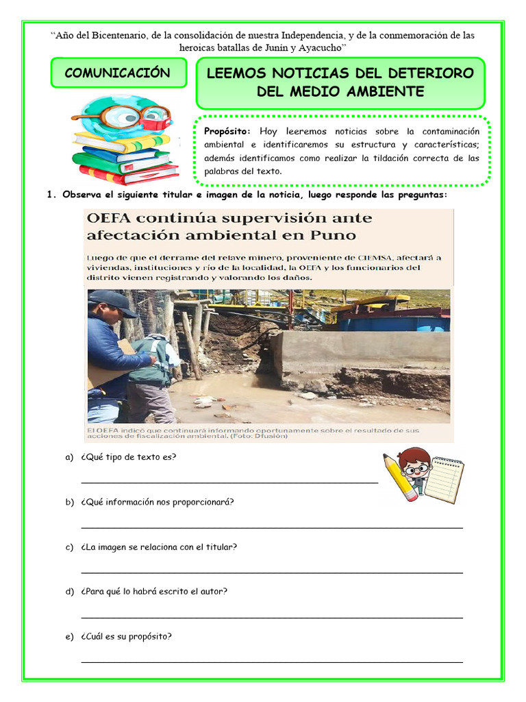 Ficha-Mierc-Comun-Leemos Noticias Del Deterioro Del Medio Ambiente | PDF