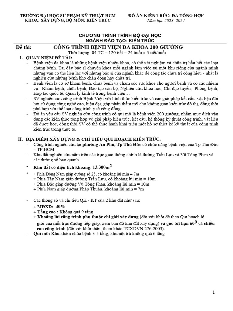 DE BAI DA KIẾN TRÚC TONG HOP BENHVIEN 200G- ĐH SPKT HCM | PDF