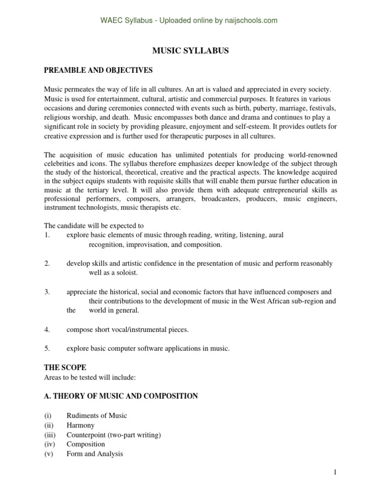WAEC Music Syllabus Overview | PDF | Chord (Music) | Musicology