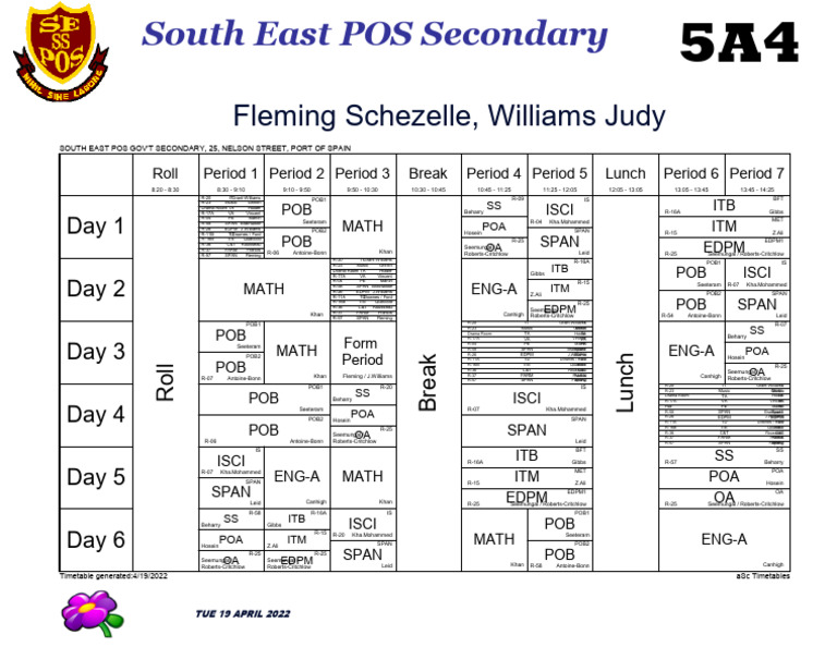 South East POS Secondary Timetable | PDF