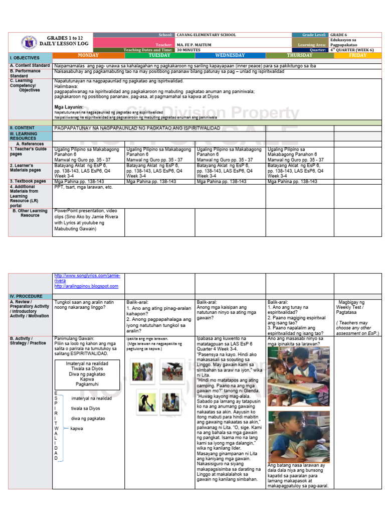 WK 6 ESP 6 DLL Q4 Week 6 | PDF