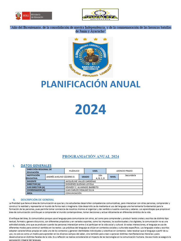 Planificación Anual-2024-Jacqui | PDF | Aprendizaje | Evaluación