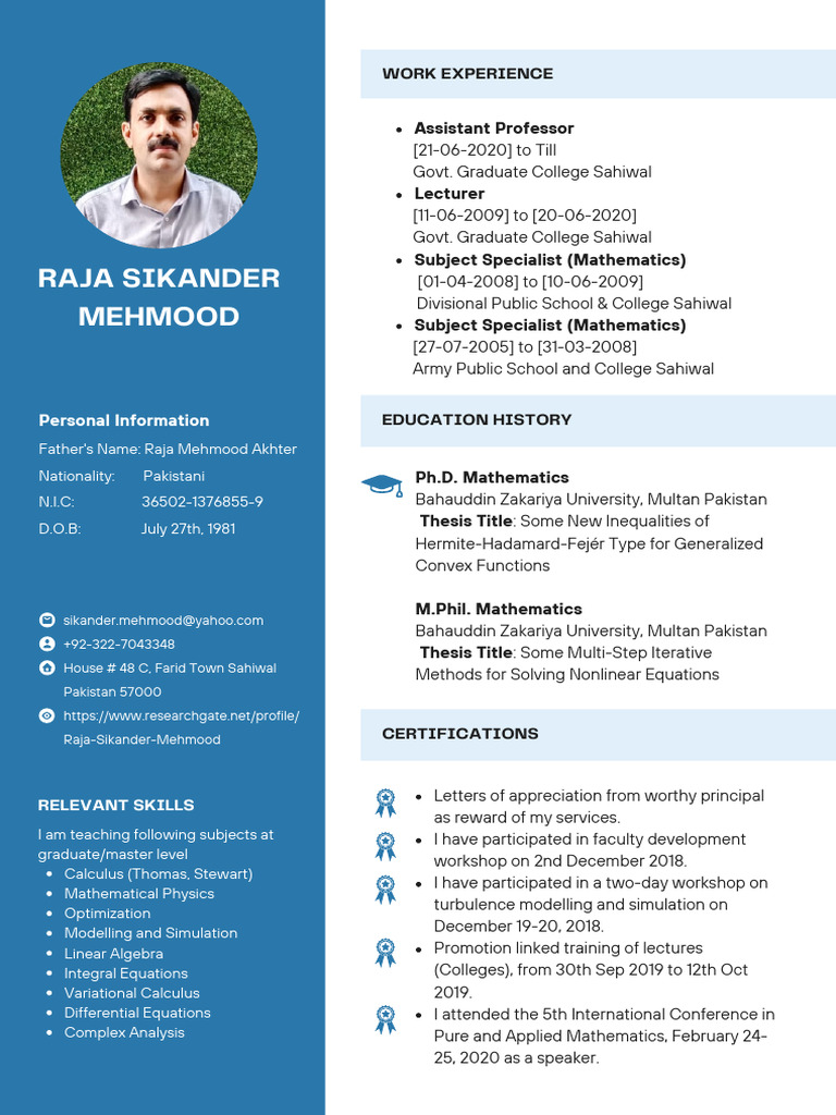 Academic Achievements of Raja Sikander Mehmood | PDF | Equations ...