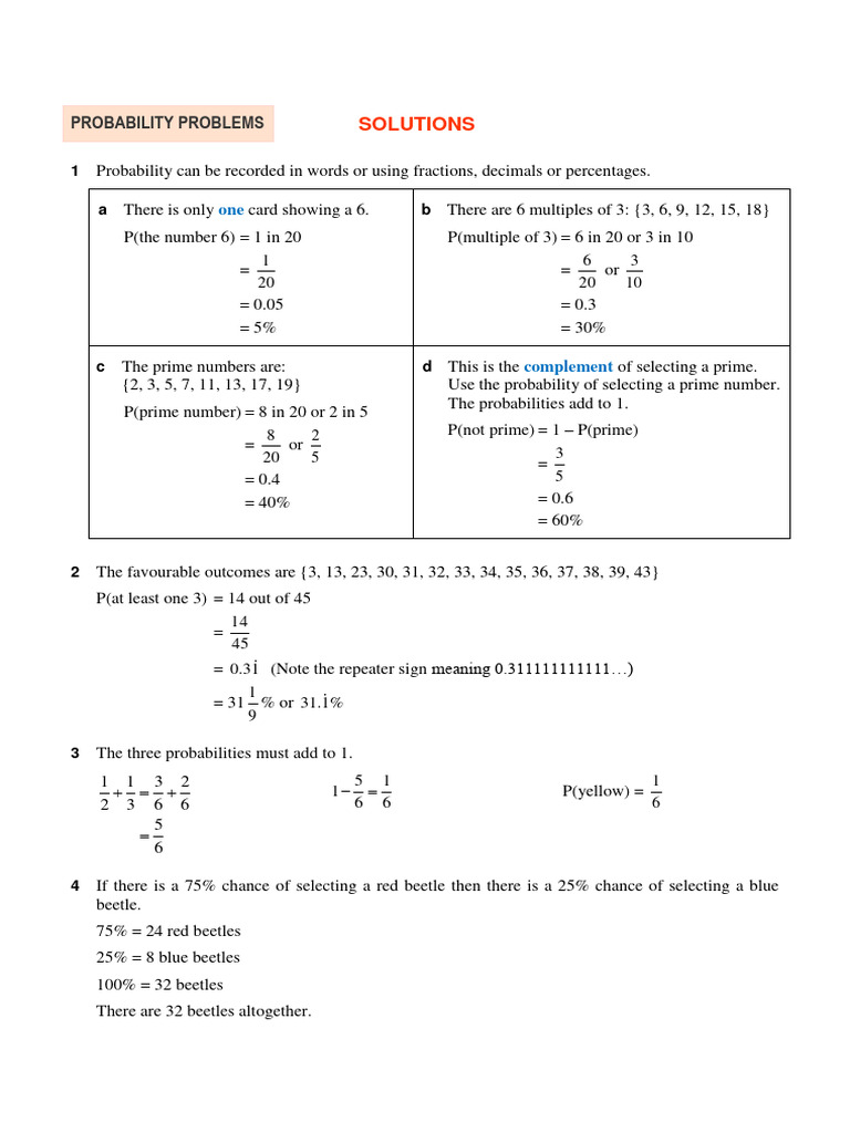 Probability Problems SOLUTIONS | PDF | Mathematical Notation ...