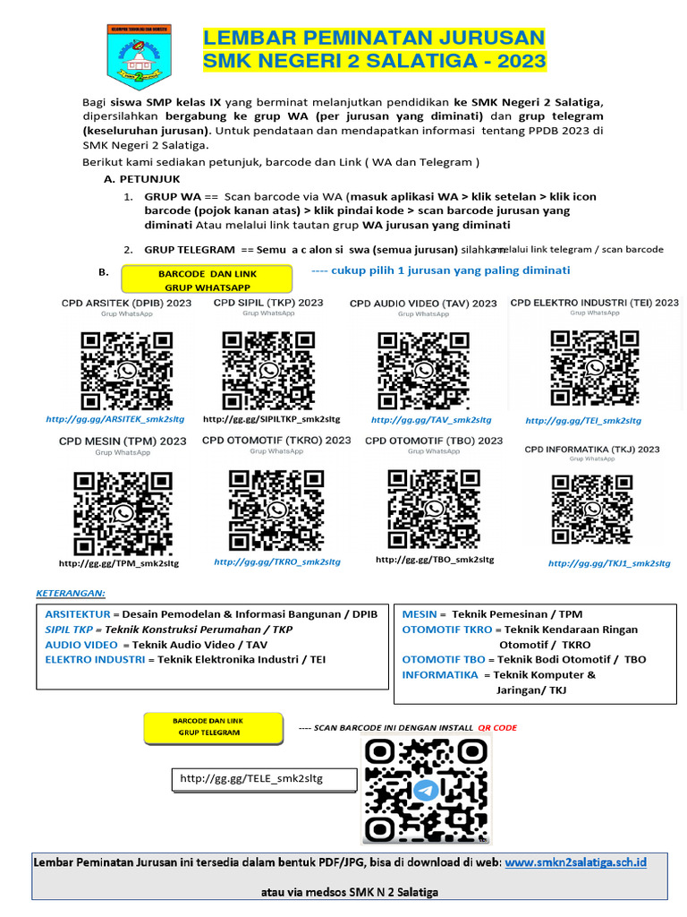 Barcode Dan Link Lembar Peminatan PPDB 2023 SMKN2 Salatiga | PDF ...