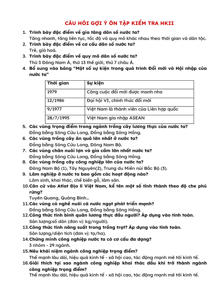 ĐỀ CƯƠNG ĐỊA HK2 | PDF