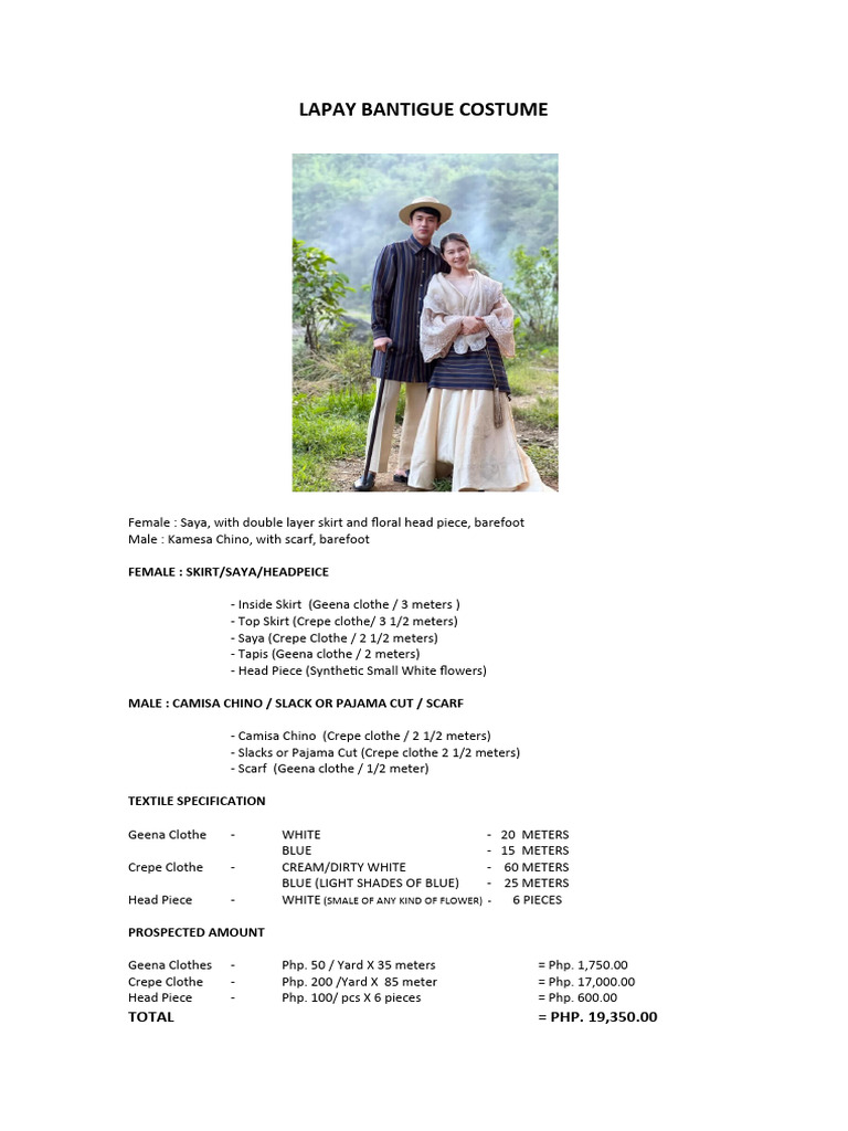 Lapay Bantigue Costume Cfa | PDF