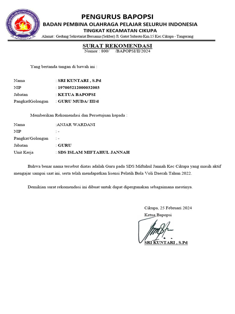 Surat Rekom Bapopsi | PDF